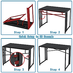 HOBINCHE 31 Inch Folding Small Computer Desk, Foldable Space-Saving Home Office Table, Simple Study Writing Gaming Workstation for Small Space, No Assembly Needed, Black