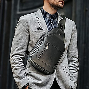 Polare Cowhide Leather Waterproof Casual Daypack Sling Shoulder Chest Crossbody Bag For Men