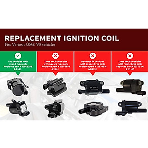 Ignition Coil Pack Set of 8 - Replaces 12563293, D585, C1251, 19005218 - Compatible with Chevrolet, GMC, Cadillac & Other GM Vehicles - V8 Silverado 1500, Tahoe, Suburban, Sierra, Yukon, XL, 2500