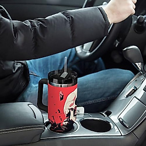 Flradish 30oz Tumbler with Handle, Skeleton Rock Stainless Steel Tumbler with Lid and Straws Double Wall Vacuum Insulated Leakproof Coffee Travel Mug