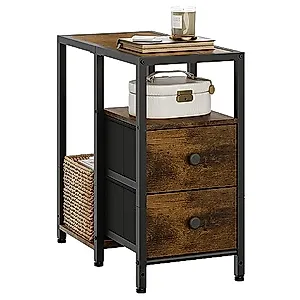 Hoctieon Nightstand with Fabric 2 Drawers, Night Stands for Bedrooms, Side Table with Drawer, Farmhouse Nightstands, End Table with Storage, Easy Assembly, Rustic Brown