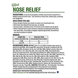 HomeoPet Feline Nose Relief Natural Pet Medicine, Nasal and Sinus-Tract Support for Cats of All Ages, 15 Milliliters