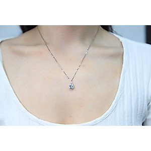 Gin & Grace 10K White Gold Natural Diamond (I1,I2) & Genuine Blue Aquamarine Pendant for Women
