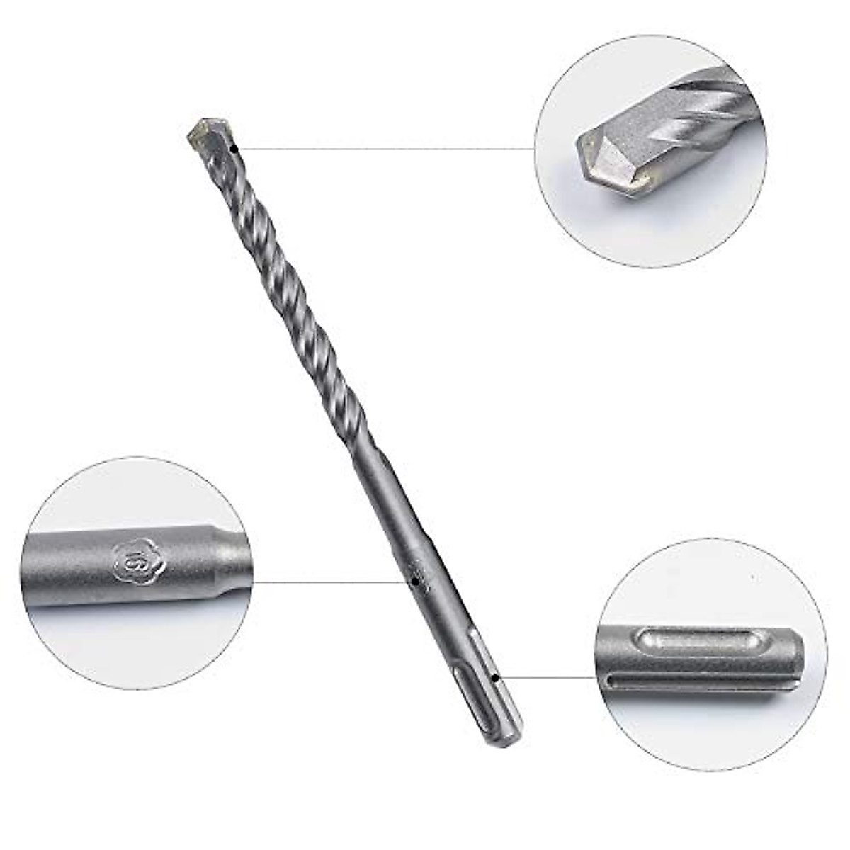 RVIQI 17 PCS Hammer Drill Bits and Chisels Set, SDS Plus Shank Connection Concrete Masonry Hole Tool Including Carbide Rotary Drill Bits, Pointed and Flat Chisels, Hard Storage Case