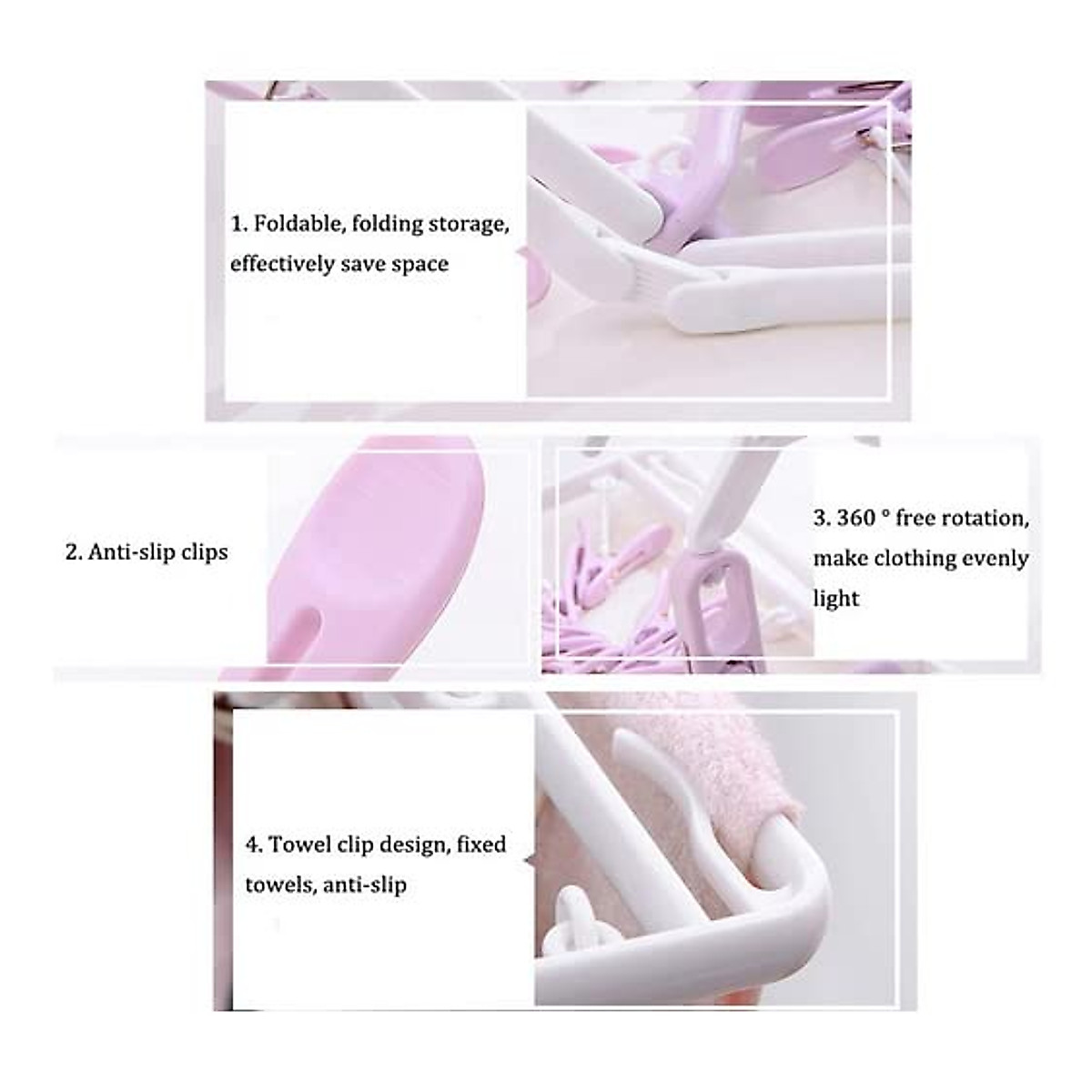 Ruoxian 2 Pieces Laundry Hanger Foldable Portable with Clips Drying Rack for Socks Lingerie Plastic Clothes Travelling (Purple+Green)