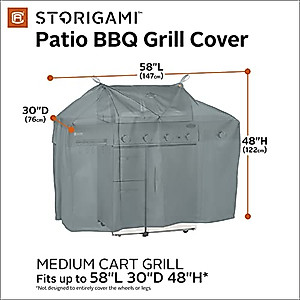 Classic Accessories Storigami Easy Fold Water-Resistant 58 Inch BBQ Grill Cover, Monument Grey