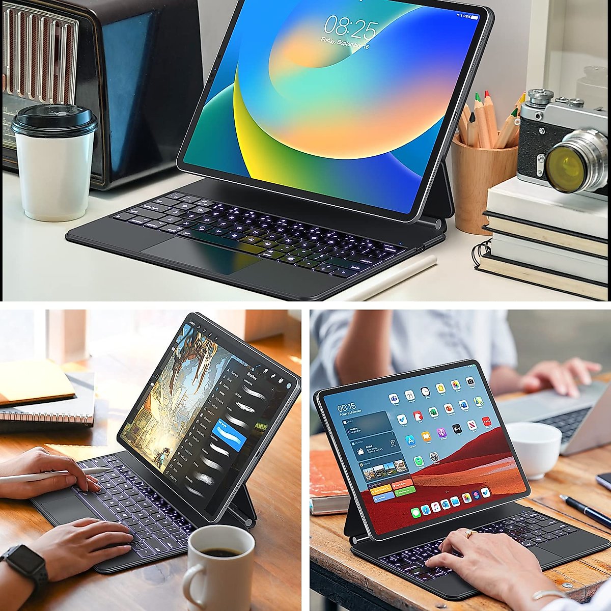 runelk Keyboard Case for iPad Air 13 2024 and iPad Pro 12.9 inch 2022-6th / 2021-5th / 2020-4th / 2018-3rd Generation – Magnetic Keyboard Case with Multi-Touch Trackpad – Floating Cantilever Stand