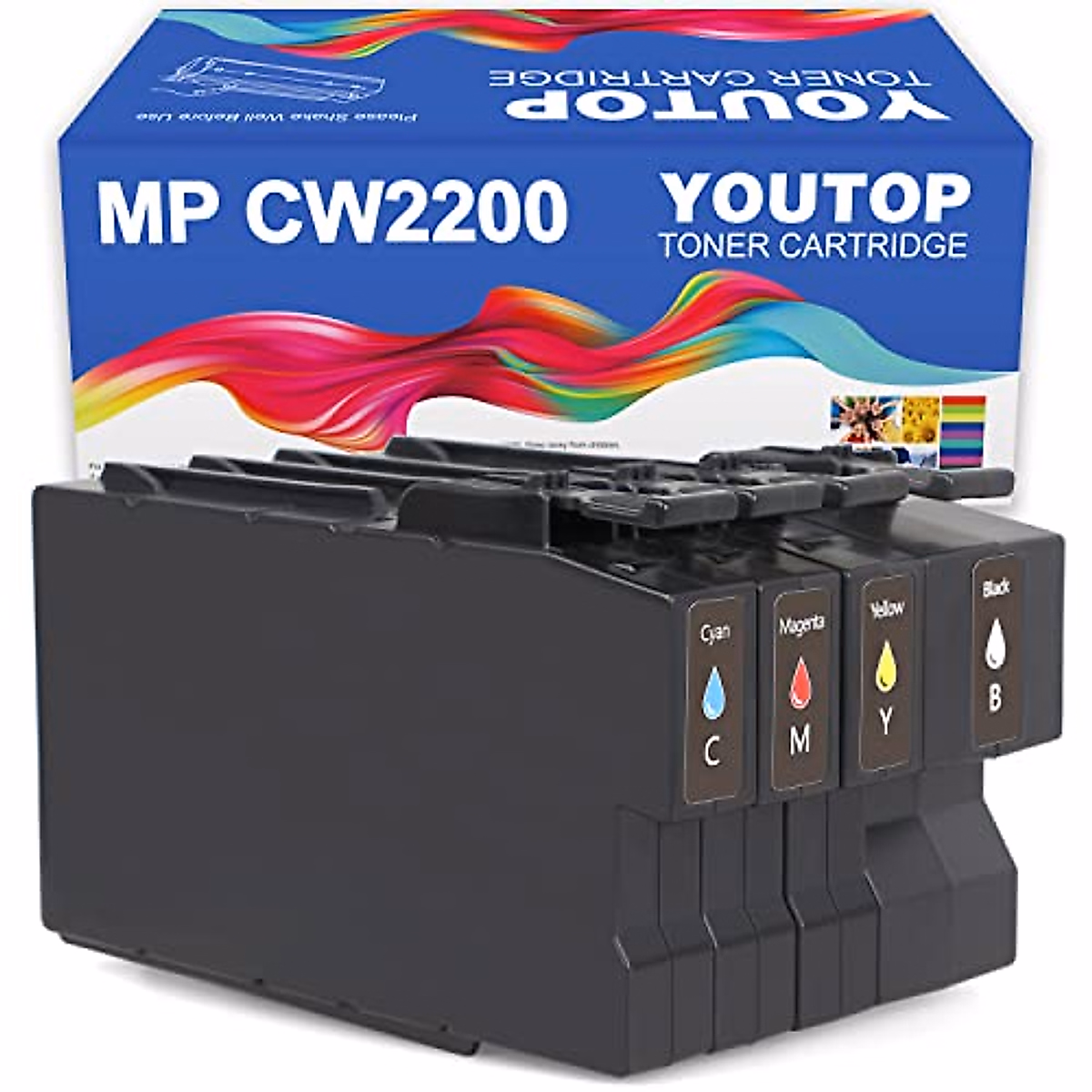 YOUTOP Remanufactured 4PK 841720 841721 841722 841723 Ink Cartridge Replacement for Ricoh Aficio MP-CW1200 2000 2200 Gestetner MP CW2200 Lanier MP CW2200 CW2201sp Savin MP CW2200 CW2201sp
