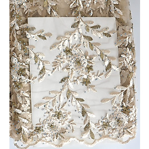 SanVera17 African Lace Net Fabrics Nigerian Embroidered Sparkling Stone French Fabric for Party Dress (Champagne) 5 Yards 266-2