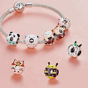 Junyi Jewelry 925 Sterling Silver Donut Charm Pig Charm Owl Charm Mouse Charm Bear Charm Bee Charm Panda Charm Cat Charm for Pandora Charm Bracelet (Sloth)
