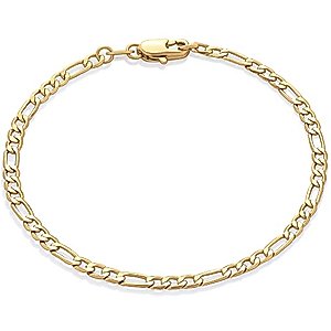 Amazon Essentials 14K Gold Plated Figaro Chain Bracelet 7.5", Yellow Gold