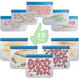 10 Pieces in Gallon Freezer Bags Reusable Bags Silicone，Transparent Sandwich Bags Ziplock，Vegetable and Fruit Freezer Bag，Extra Thick Durable Food Storage Bags Snack Bags