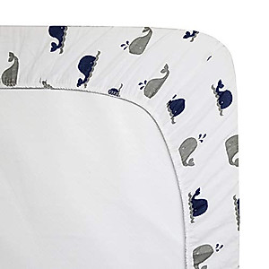 TL Care 2 Pack Fitted Mini Crib Sheet 24" x 38", Soft Breathable Neutral 100% Cotton Jersey Portable Sheet, Navy Whale/Gray Zigzag, for Boys and Girls, Fits Most Pack N Play Mattresses