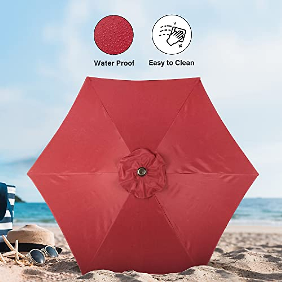 Simple Deluxe 9' Patio Umbrella Outdoor Table Market Yard Umbrella with Push Button Tilt/Crank, 8 Sturdy Ribs for Garden, Deck, Backyard, Pool, Red