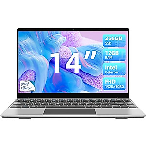 jumper Laptop with 12GB LPDDR4 256GB SSD, Intel Quad Core Celeron CPU, Laptops Computer, 14” 1080P FHD Screen, Lap Tops with Dual Speakers, HD Webcam, 256GB TF Card Expansion.