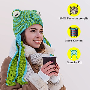 Aizami Knitted Winter Hat Knit Beanie Octopus Hat Unique Soft and Warm Hand Weave Hat for Women and Men Christmas Hat Blue-Green