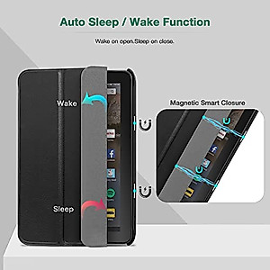 MOSISO Case Compatible with Kindle Fire 7 Tablet 12th Generation 2022 Release, Slim Shell PU Leather Trifold Back Protective Smart Stand Cover with Auto Sleep/Wake Function, Black