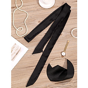 3 Pcs Scarf Skinny for Women Satin Scarf Belts Sash Necktie Neck Scarf Choker Solid Color Narrow Scarf (Black, White, Grey)