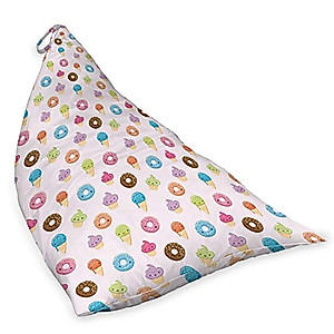 Lunarable Kawai Lounger Chair Bag, Cartoon Style Pattern of Cupcakes Ice Cream and Donuts with Sprinkles, High Capacity Storage with Handle Container, Lounger Size, Pale Peach Multicolor