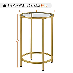 Yaheetech Gold Side Table Set of 2, Round End Tables Tall Nightstand Bedside Table Set w/Glass Top & Metal Frame for Living Room/Balcony/Bedroom/Small Space, Easy Assembly, Modern Style, Mustard Gold
