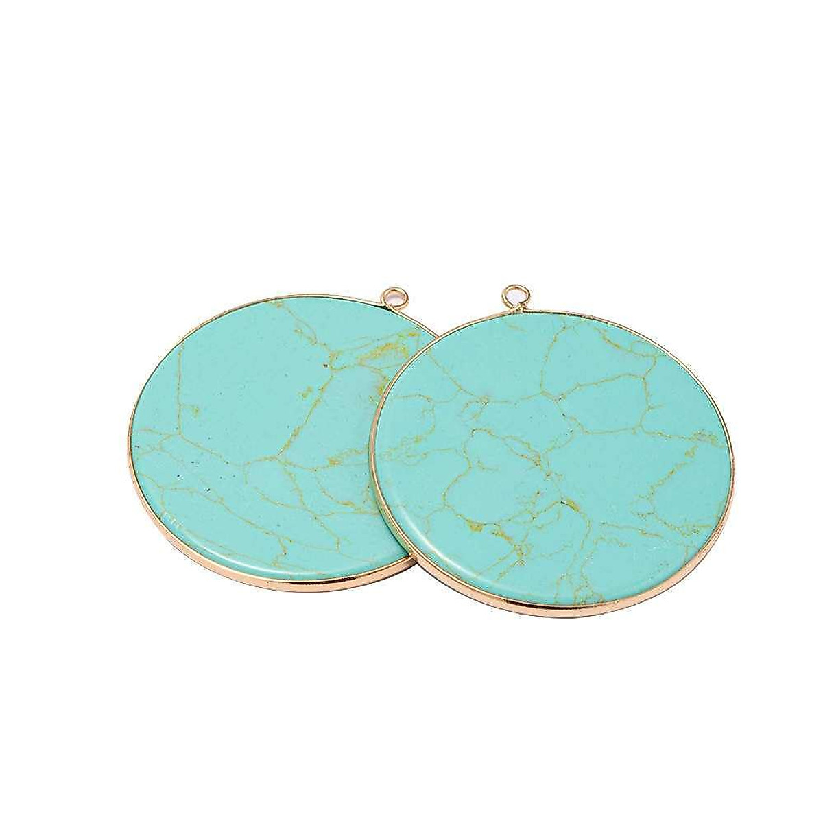 ATLLM Turquoise Circle Pendant Gold Gemstone Large Bohemian Necklace Natural Stone BOHO Round Charm Disc Marble Quartz