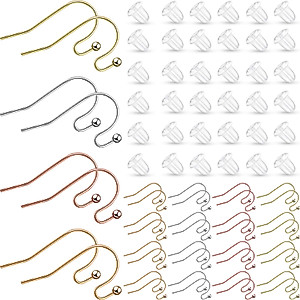 220 Pieces French Earring Hooks Ear Wire Ball Dots in Silver with 220 Pieces Clear Earring Backs Kit for Jewelry Making Bag Gift (Gold,Silver,Rose Gold,Bronze)