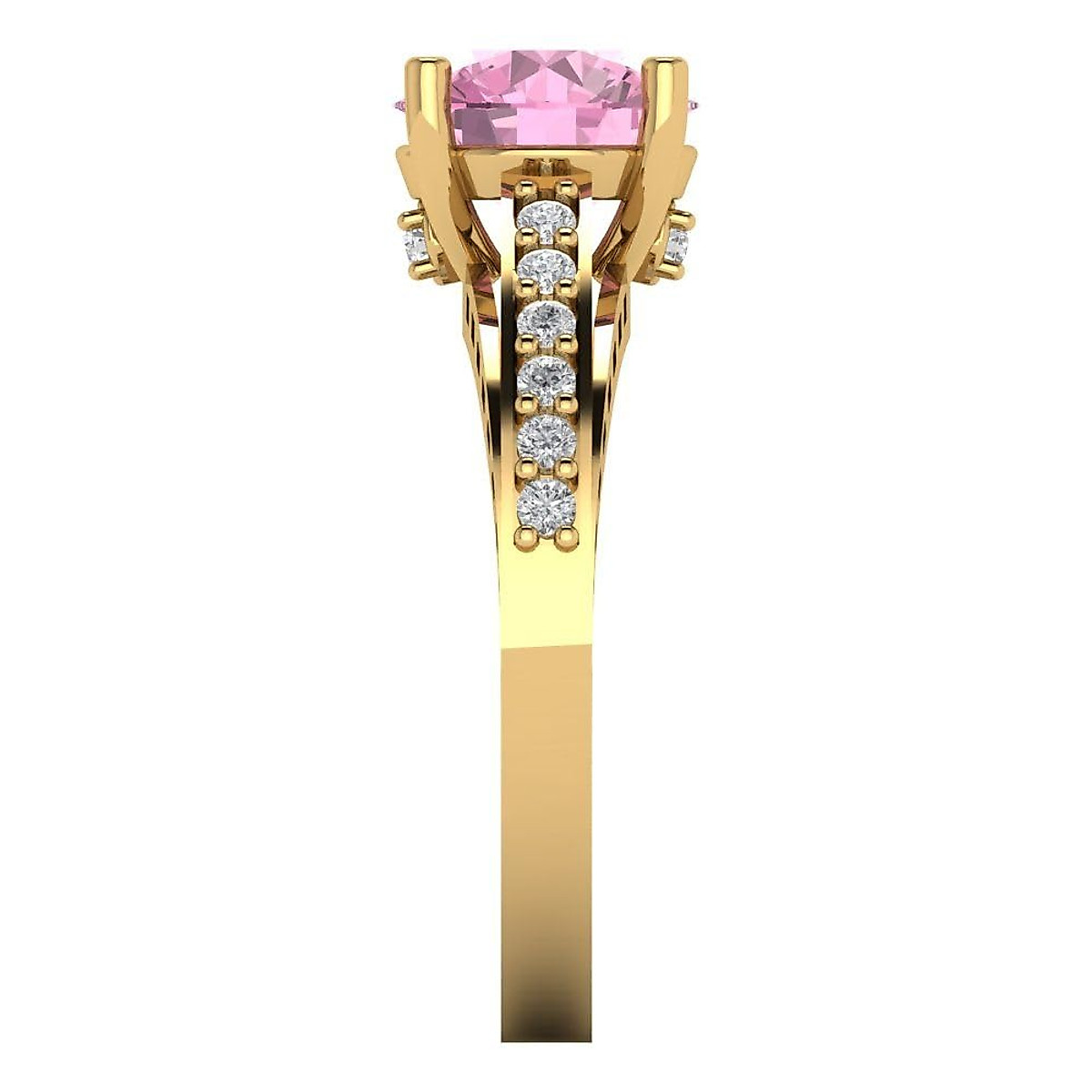 Clara Pucci 2.21 ct Round Cut cathedral Solitaire Pink Simulated Diamond Engagement Promise Anniversary Bridal Ring 14k Yellow Gold