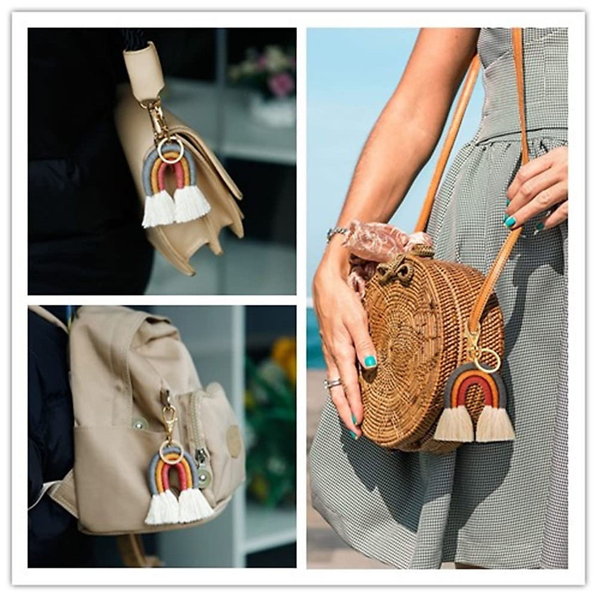 LQMIZ Safety Keychain Set for Women Girls with Personal Safety Alarm, Wristlet, Pompom ,Rainbow Tassel KeyChain Accessories Kit（sunflower).