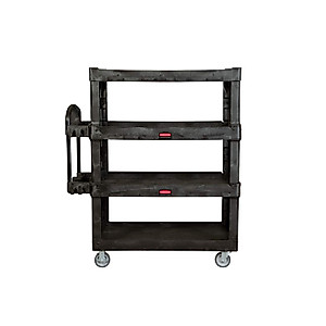 New Rubbermaid Commercial Products 4-Shelf Utility/Service Quad Cart, Heavy Duty Large, Lipped Shelf, Ergonomic Handle, 700 lbs. Capacity, for Warehouse/Garage/Cleaning/Manufacturing (2128657) Black