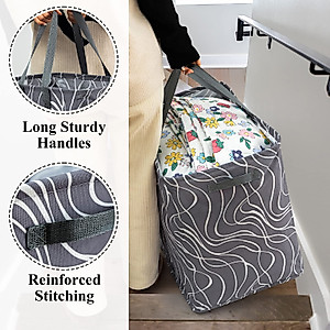 1-Pack Large Laundry Basket, 75L Collapsible Laundry Hamper with Long Handles, Waterproof Freestanding Clothes Hamper Laundry Bin for Bedroom, Bathroom, Dorm, Toys Organizer -Grey Waves