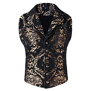Mens Steampunk Vest Gothic Corset Waistcoat Victorian Masquerade Outfit Dress Jacquard Goth Suit Costume(Black,Large)