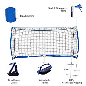 ZELUS Portable Soccer Goal Set: 12x6 ft Soccer Goal for Backyard Practice and 12 Soccer Cones | Soccer Equipment for Training & Fun for Outdoor Play w Knotless Net, 12 Sport Cones (Blue)