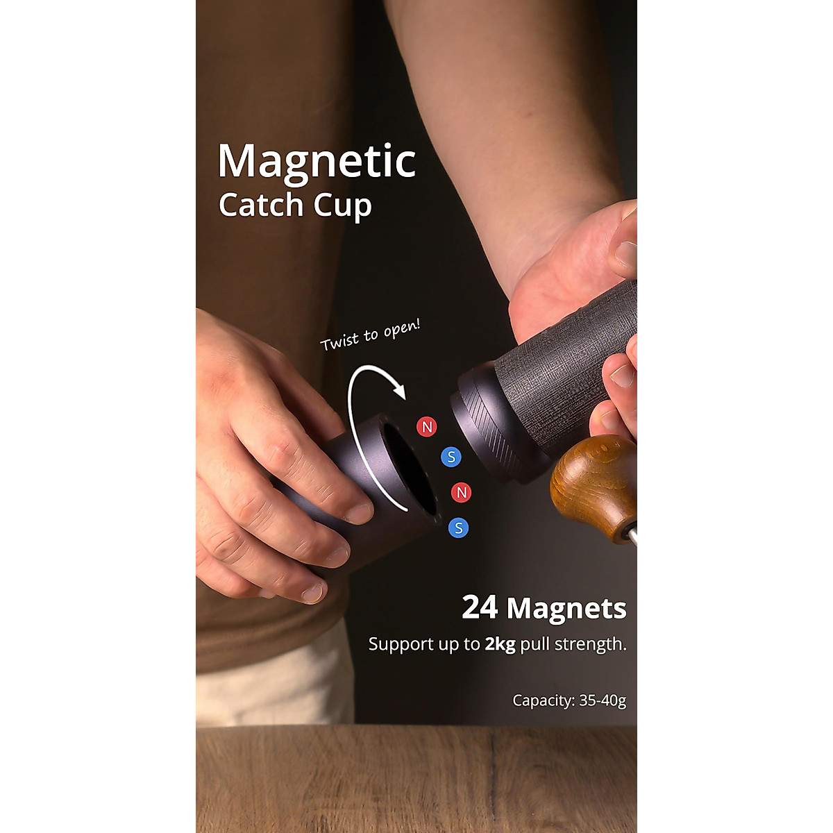 1Zpresso J-Max S Manual Coffee Grinder Iron Gray, Coated Conical Burr,Foldable Handle, Magnet Catch Cup Capacity40g, Numerical Adjustable Finely Setting, Faster Grinding Efficiency ideal for Espresso