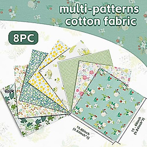 8PCS Cotton Quilting Fabric Bundles 100% Cotton Fat Quarters 20”x20”-Medium Weight- for DIY Crafts,Quilting, Sewing Project, Patchwork (Green)