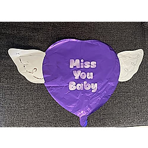 Miss You Baby Heavenly Balloons heart shaped with angel wings (Purple)