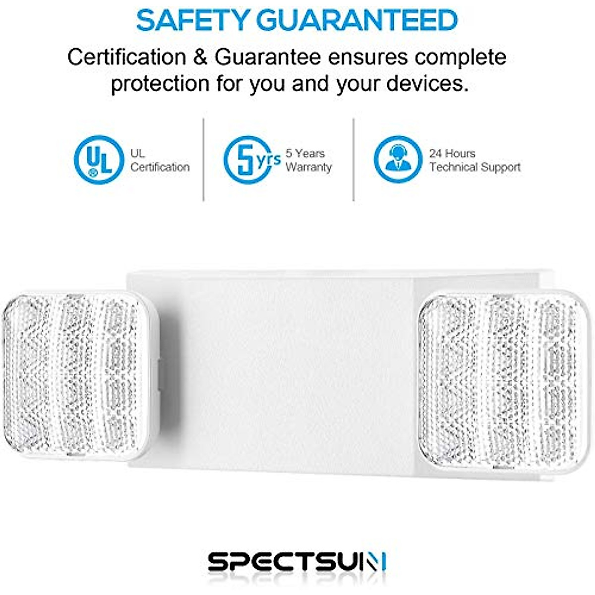 SPECTSUN 12 Pack LED Emergency Lighting Fixture with 2 LED Heads and Hardwired Adjustable White Color Commercial Emergency Lights with Battery Backup for Power Failure