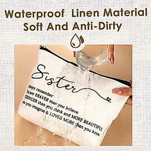 LISEVO Sister Choice Makeup Organizer Bag, Inspirational Handmade Idea Presents for Women, You Are Braver Than You Think, Sis Best Friends Birthday Women's Day Bridesmaid Party Cosmetic Toiletry Bag