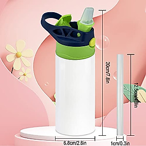 AiHeart 12oz Sublimation Stainless Steel Sippy Cup with Sublimation Shrink Wrap, Double-Wall Vacuum Insulated Children's Water Cup with Handle and Straw, Great DIY Gift for Kids (Blue)