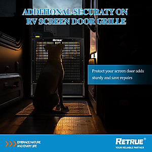 RETRUE RV Screen Door Protector Adjusts from 22" to 31.5" Aluminum Alloy Camper Screen Door Protector Guard for Dogs Kids Safe, Black