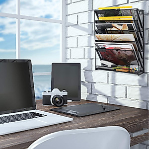 samstar Wall File Organizer Holder, 6-Tier Wall Mount Vertical File Rack for Office Home, Black.