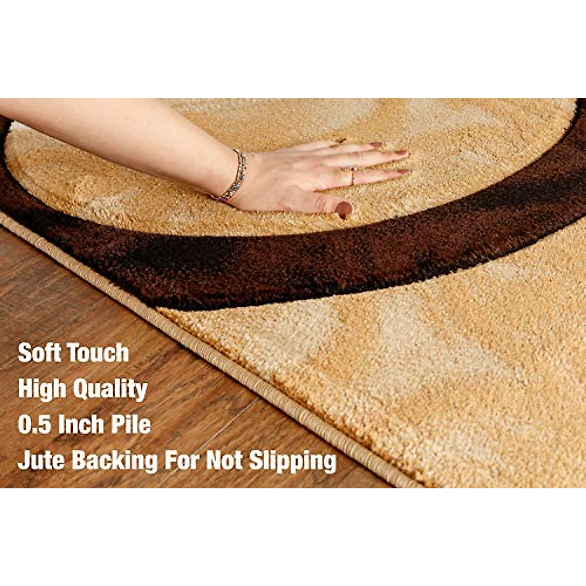 Glory Rugs Area Rug Modern 8x10 Brown Circles Geometry Soft Hand Carved Contemporary Floor Carpet Fluffy Texture for Indoor Living Dining Room and Bedroom Area