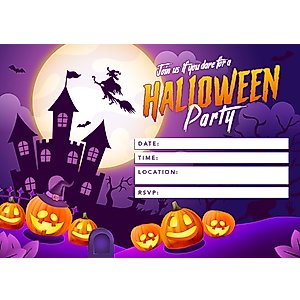 Halloween Party Invitations with Self Seal Envelopes | 15 Halloween Party Invitations and 15 Envelopes | 5 inches x 7 inches Halloween Birthday Party Invitations with A7 White Envelopes | Haunted House Pumpkin Spooky Party Invitations for Kids and Adults