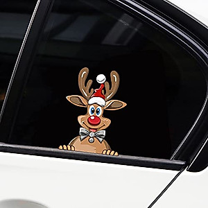 Iprokiu Cute Christmas Santa Claus Peeking Car Sticker Elf Reindeer Car Window Bumper Decal Waterproof Vinyl Car Sticker and Decal Vehicle Truck Laptop Wall Car Decor (Reindeer)