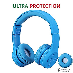 YUSONIC Bluetooth Headphones for Toddler, Toddler Wireless Headphones for Baby Kids with Sharing Port, Kids Headphones with Mic for Boys Girls Travel ipad Amazon fire Cellphone (Blue 2)