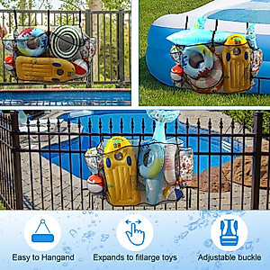 Pool Float Storage Bag,Adjustable Pool Toys Organizer Hanging Mesh Bag with 3 Side Pockets for Rafts,Balls,Floats,Inflatable Toys,Extra Large Pool Toy Storage Net Bag Pouch,Swimming Pool Accessories