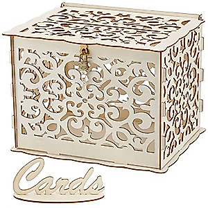 Okllen Wood Wedding Card Box with Lock and Card Sign, Large Rustic Wooden Card Box DIY Money Envelop Gift Holder, Hollow Envelope Box for Wedding Reception, Baby Shower, Birthday, Graduation, Yellow