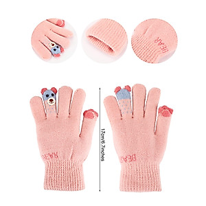 SATINIOR Kid Girls Winter Hat Gloves Set Pink Fleece Lined Warm Ski Mask Earflap Hood Skull Caps Cable Knit Gloves for Cold Weather