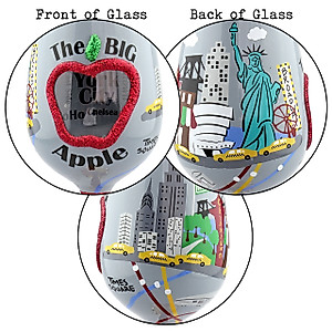 Top Shelf "The Big Apple" New York City Wine Glass ; Decorative Gift Ideas for Friends and Family ; Hand Painted ; For Red or White Wine