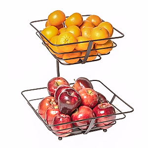 Francois et Mimi Extra-Large Two-Tier Countertop Double Fruit and Vegetables Basket, Fruit Bowl Stand (Bronze)