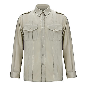 Mens Adventure Shirt Jones Jr. Shirt Raiders Safari Costume Dr. Henry Tops with Pockets Halloween Cosplay Hiking Outfit (Small) Light Khaki